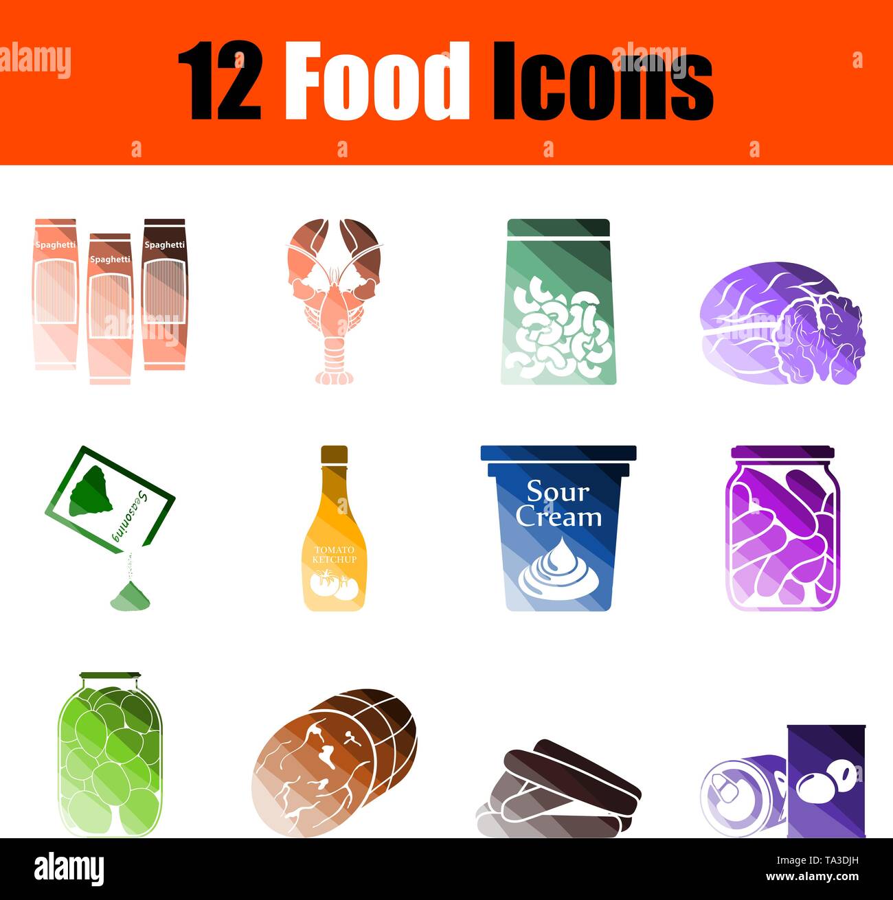 Food Icon Set. Flat Color Ladder Design. Vector Illustration Stock ...
