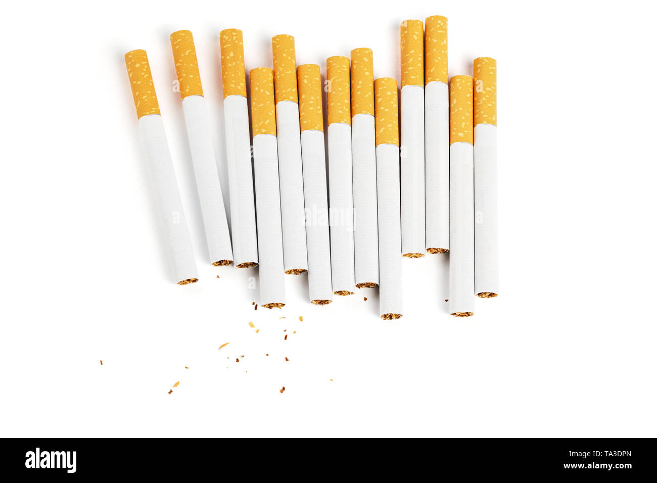 thirteen classic yellow filter cigarettes isolated on white background ...