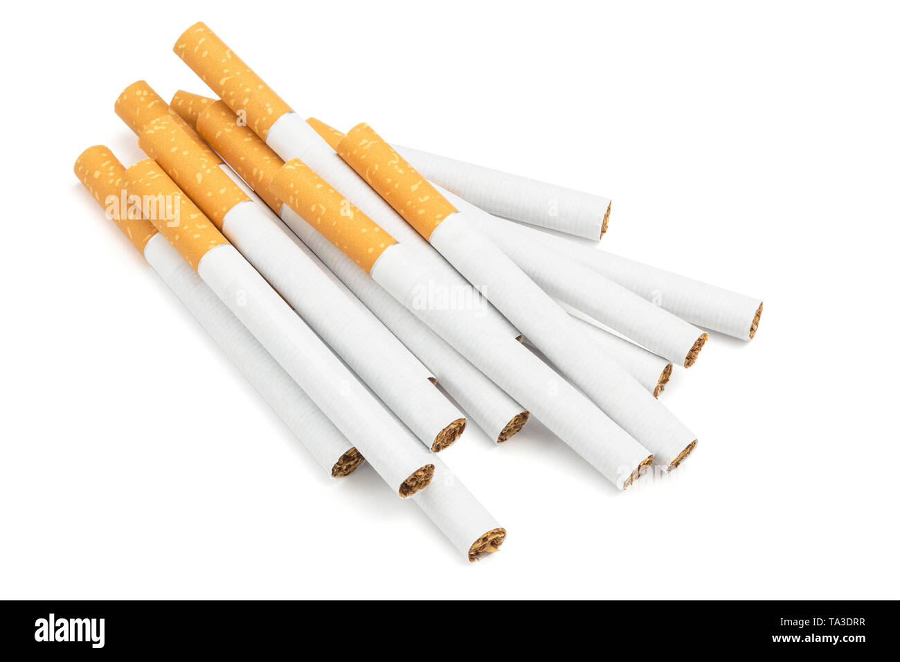thirteen classic yellow filter cigarettes isolated on white background ...