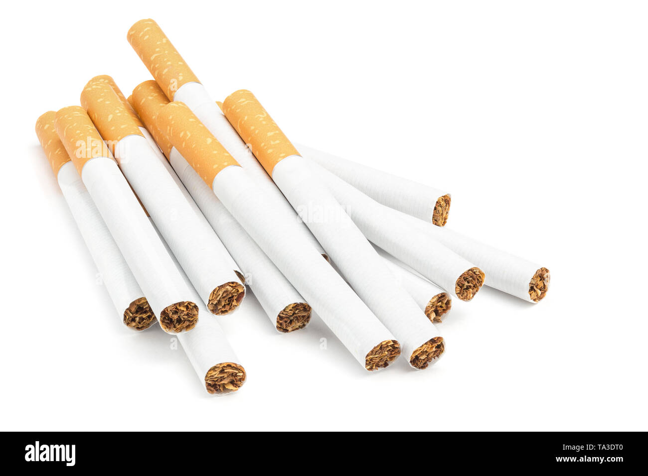 thirteen classic yellow filter cigarettes isolated on white background ...