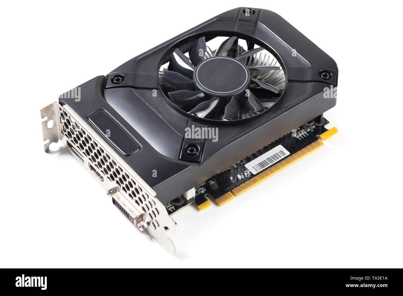 One small black PC video card isolated on white background with Stock ...