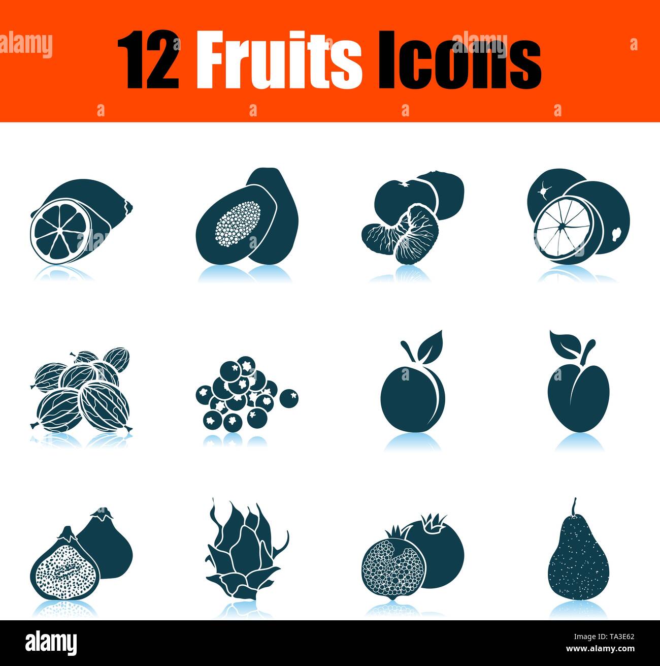 Fruits Icon Set. Shadow Reflection Design. Vector Illustration Stock ...