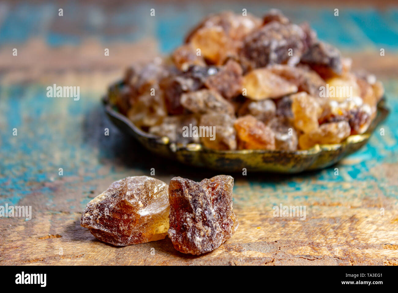 Crystals of candy sugar, traditional brown rock sugar originally from ...