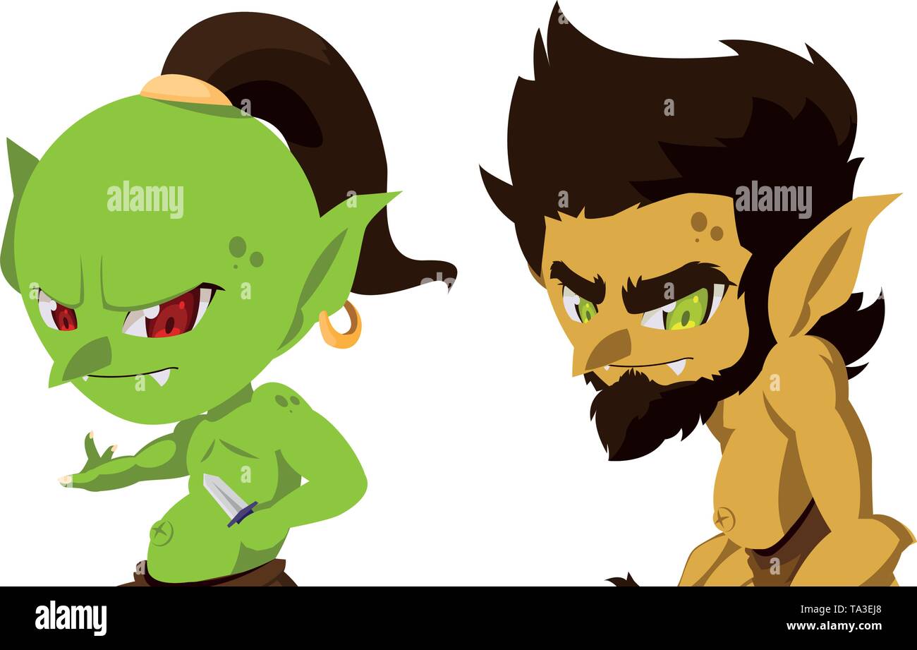 ugly troll with caveman gnome magic characters vector illustration ...