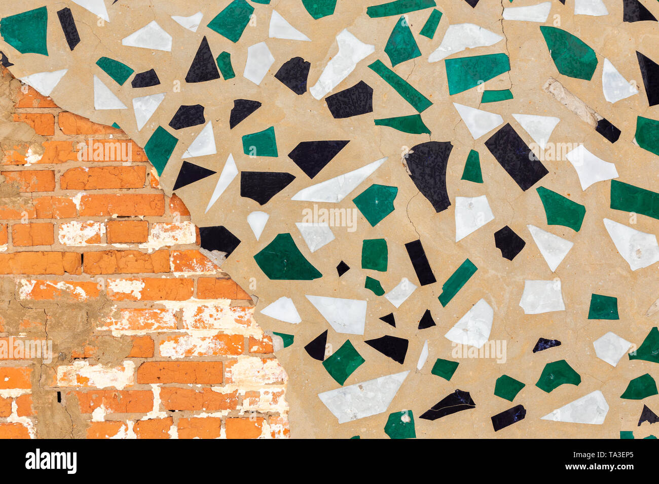 colored glass junk mosaic plaster wall flat texture Stock Photo - Alamy