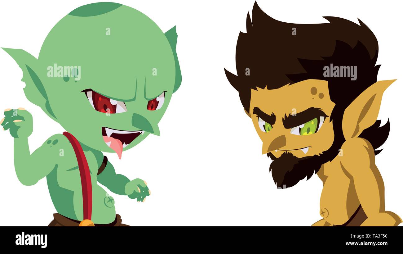 ugly troll with caveman gnome magic characters vector illustration ...