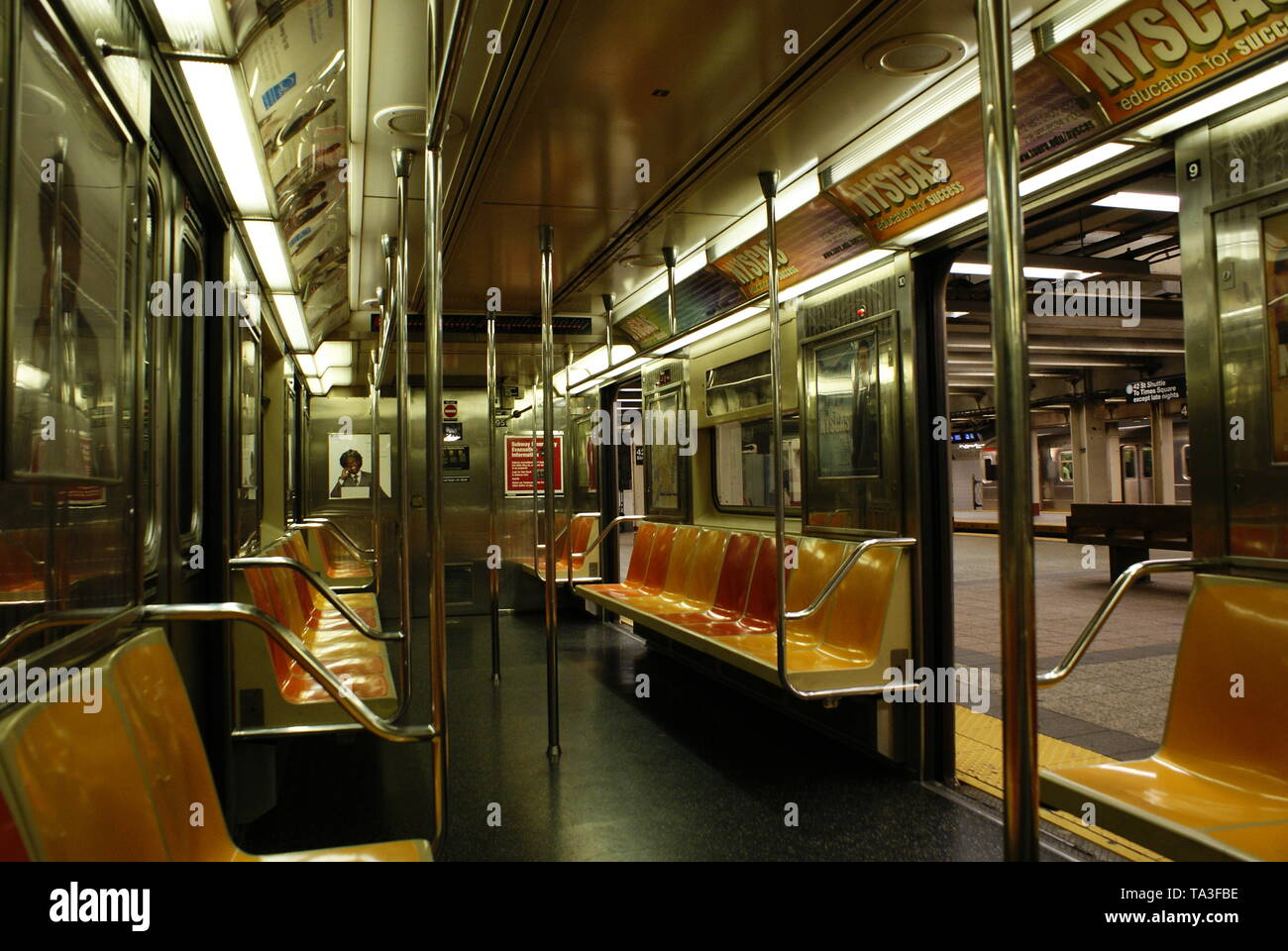 New york, usa - August 15, 2008: Empty interior of a subway car in new ...