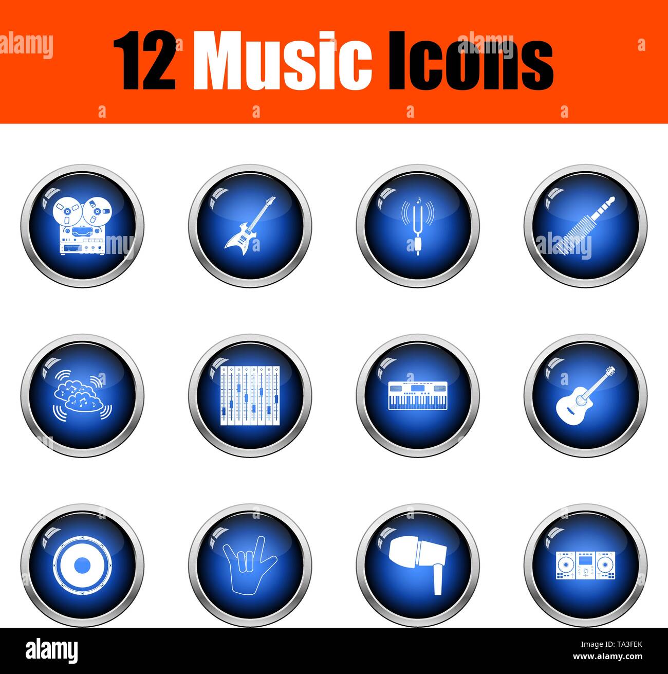 Music Icon Set. Glossy Button Design. Vector Illustration Stock Vector ...
