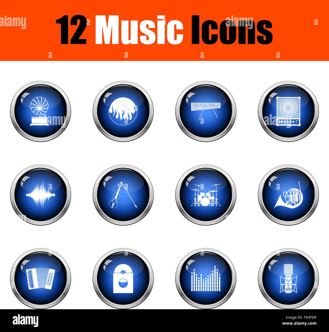 Music Icon Set. Glossy Button Design. Vector Illustration Stock Vector ...