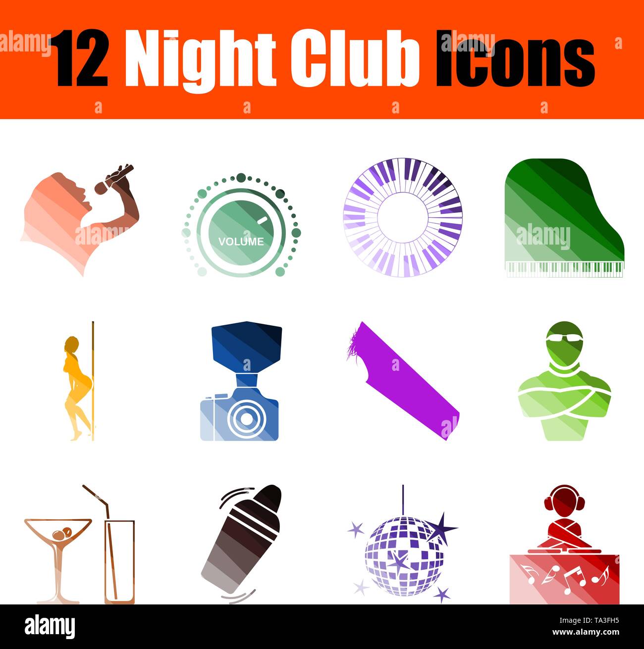 Night Club Icon Set. Flat Color Ladder Design. Vector Illustration ...