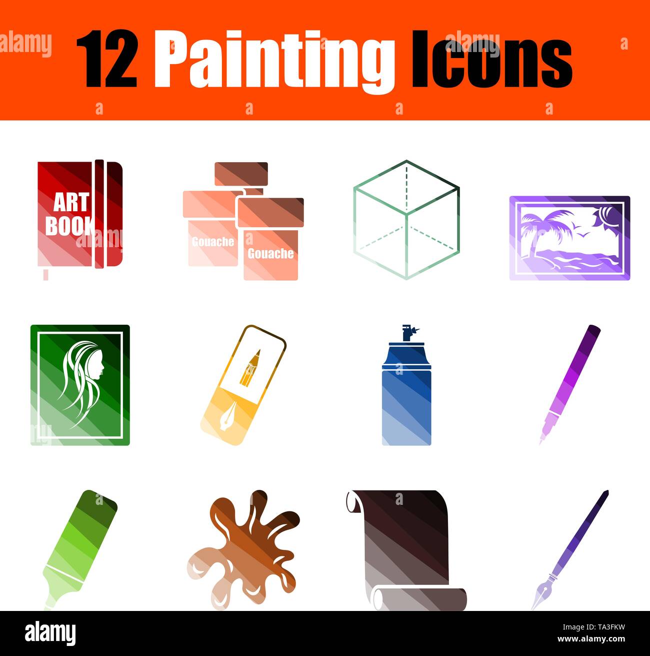 Painting Icon Set. Flat Color Ladder Design. Vector Illustration Stock ...