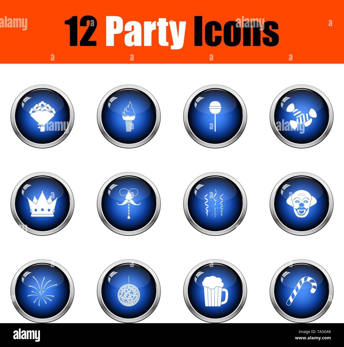 Party Icon Set. Glossy Button Design. Vector Illustration Stock Vector ...