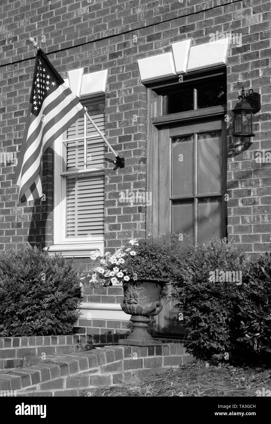 American flag on home Black and White Stock Photos & Images - Alamy