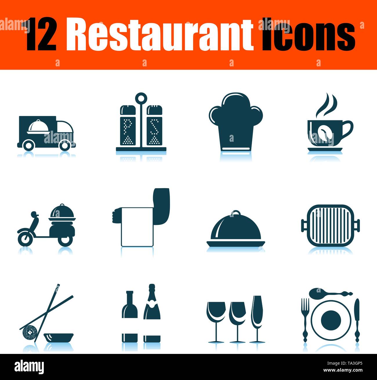 Restaurant Icon Set. Shadow Reflection Design. Vector Illustration ...