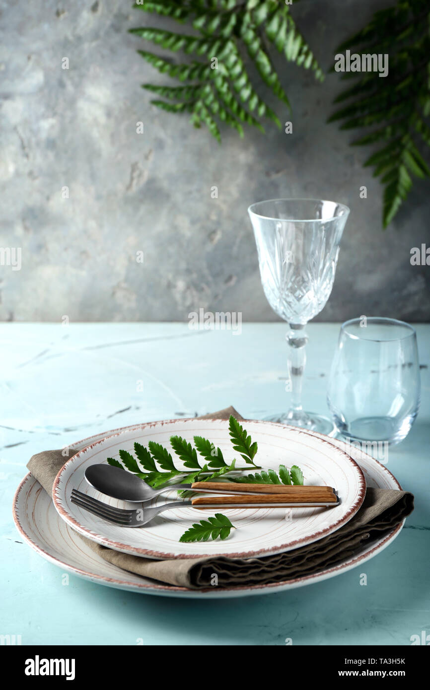 Simple table setting in restaurant Stock Photo - Alamy