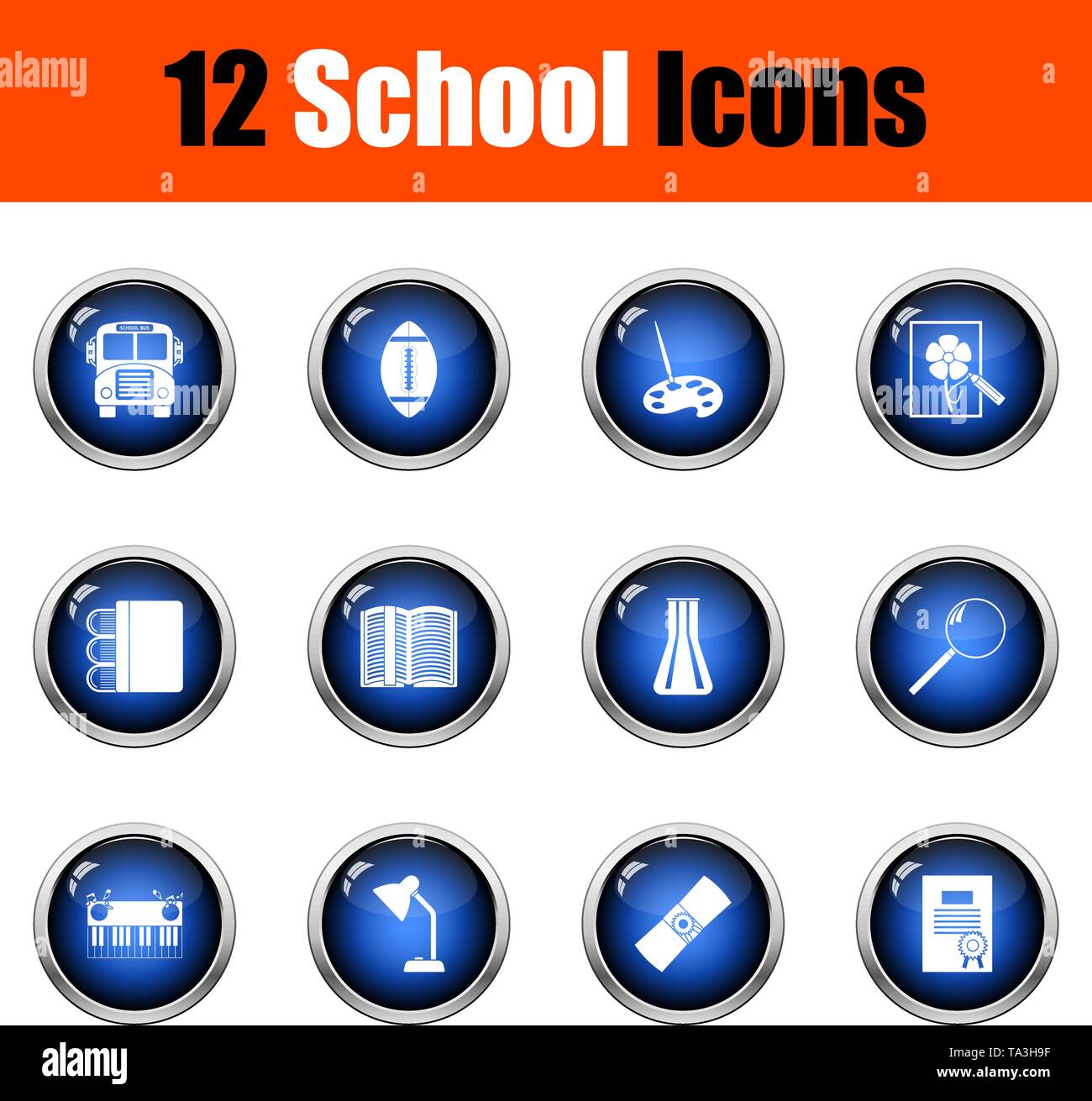 School Icon Set. Glossy Button Design. Vector Illustration Stock Vector ...