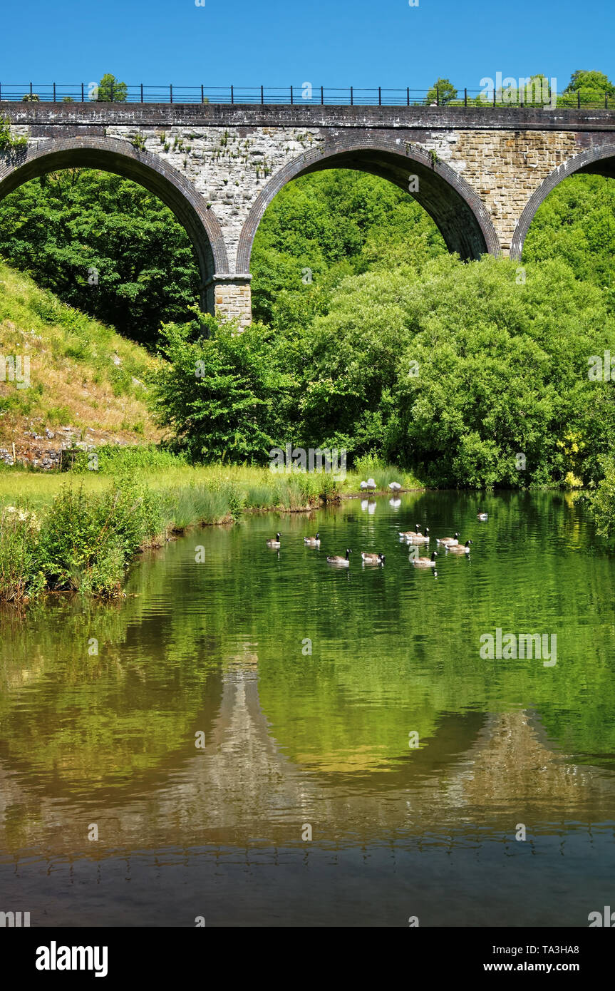 UK,Derbyshire,Peak District,Monsal Dale,Headstone Viaduct & River Wye ...