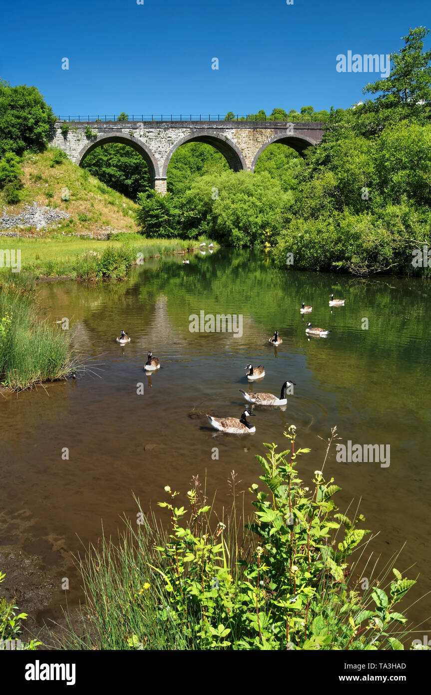 UK,Derbyshire,Peak District,Monsal Dale,Headstone Viaduct & River Wye ...