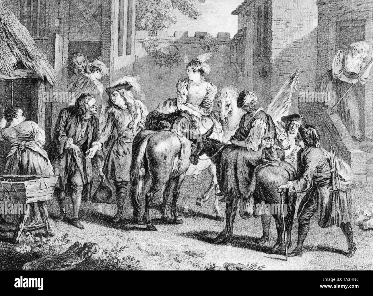 The engraving from 1731 shows the arrival of a surgeon in a French inn ...