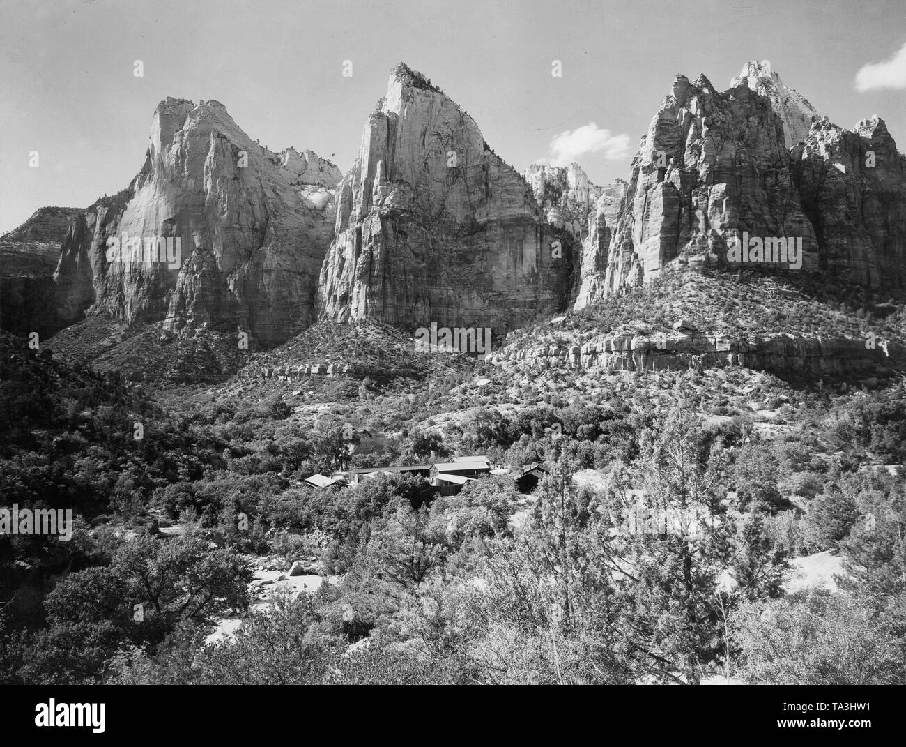 View of the "Three Patriarchs" in Zion National Park, Utah Stock Photo ...