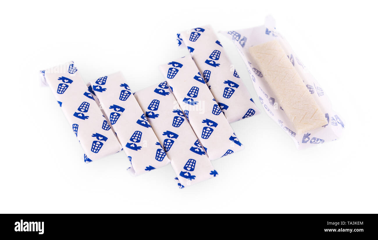 Chewing gum plate wrapped isolated on white background Stock Photo - Alamy