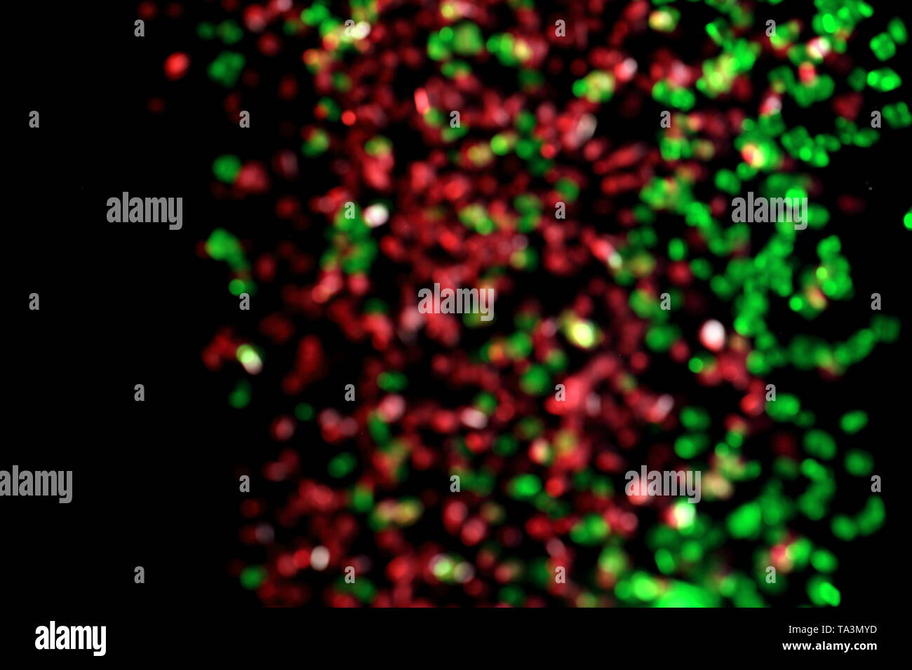 Random assortment of green and red sparkly objects against a black ...