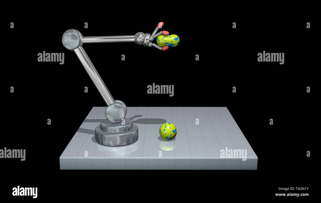 Robotic arm picks up objects, 3d render Stock Photo - Alamy