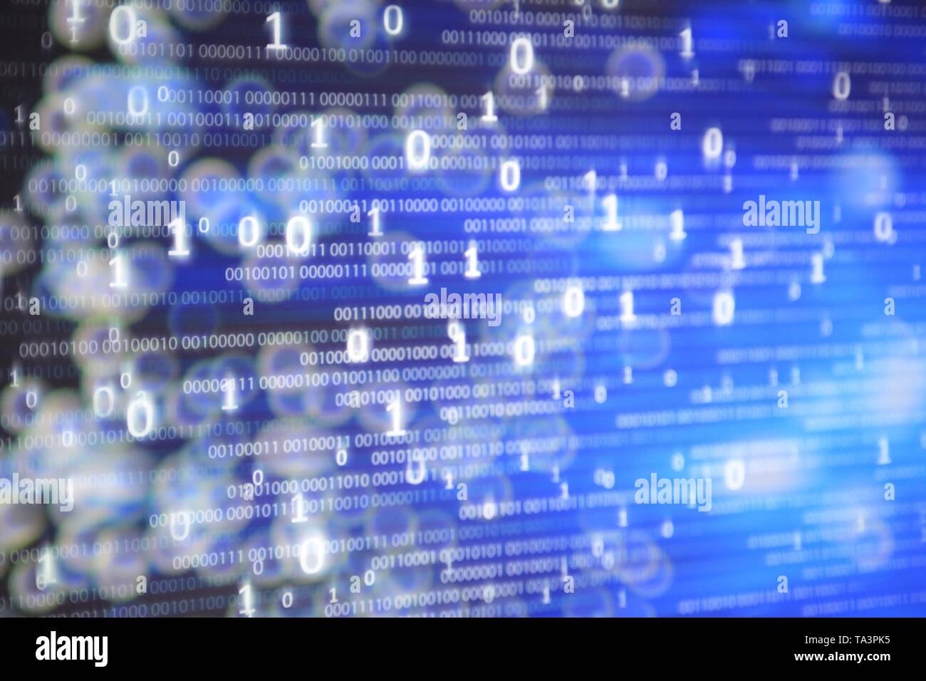 data bubbles. blue binary code with defocused light bokeh. inspirational computer data matrix ...