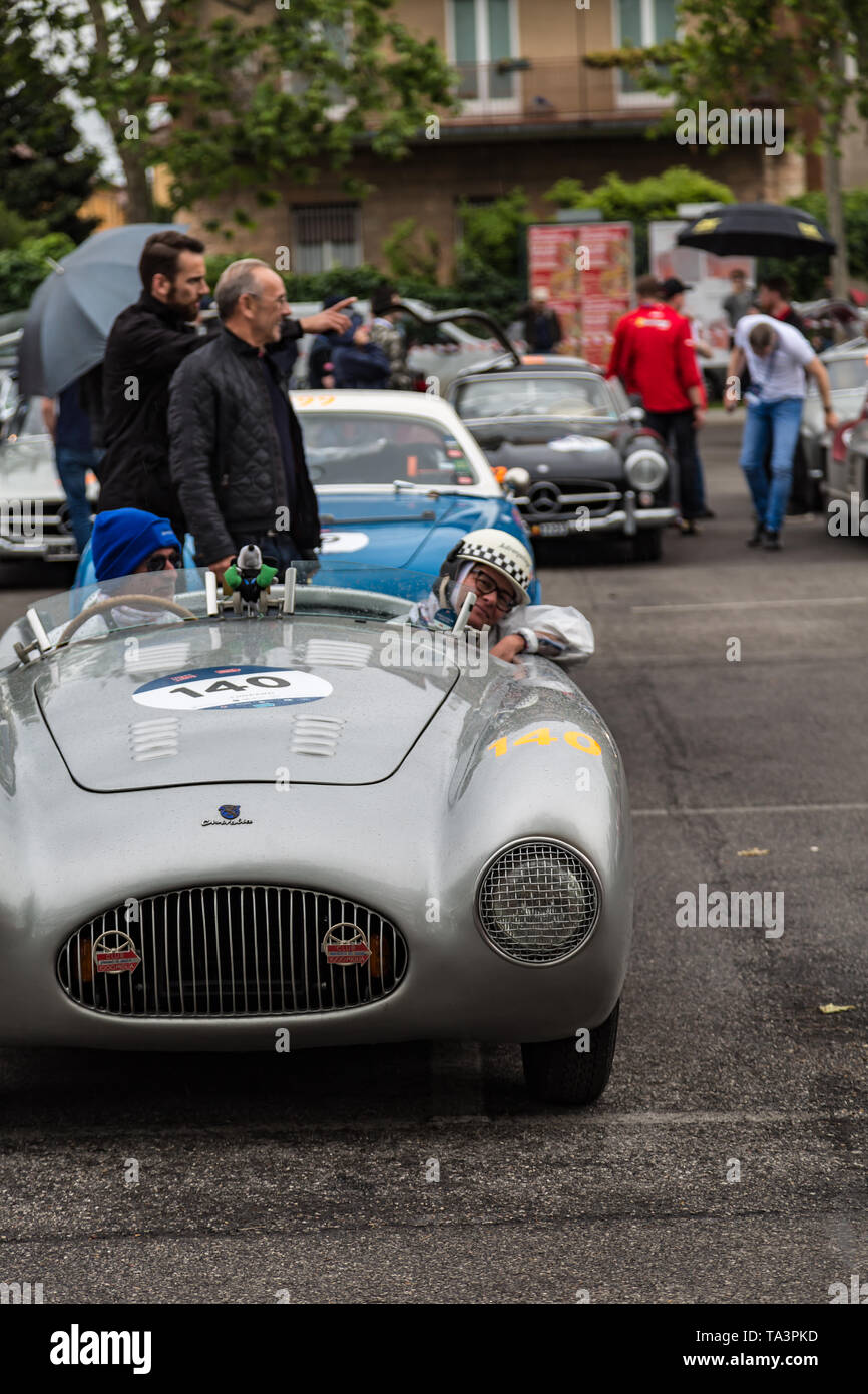 The classic italian 1000 Miglia road race with vintage cars Stock Photo ...