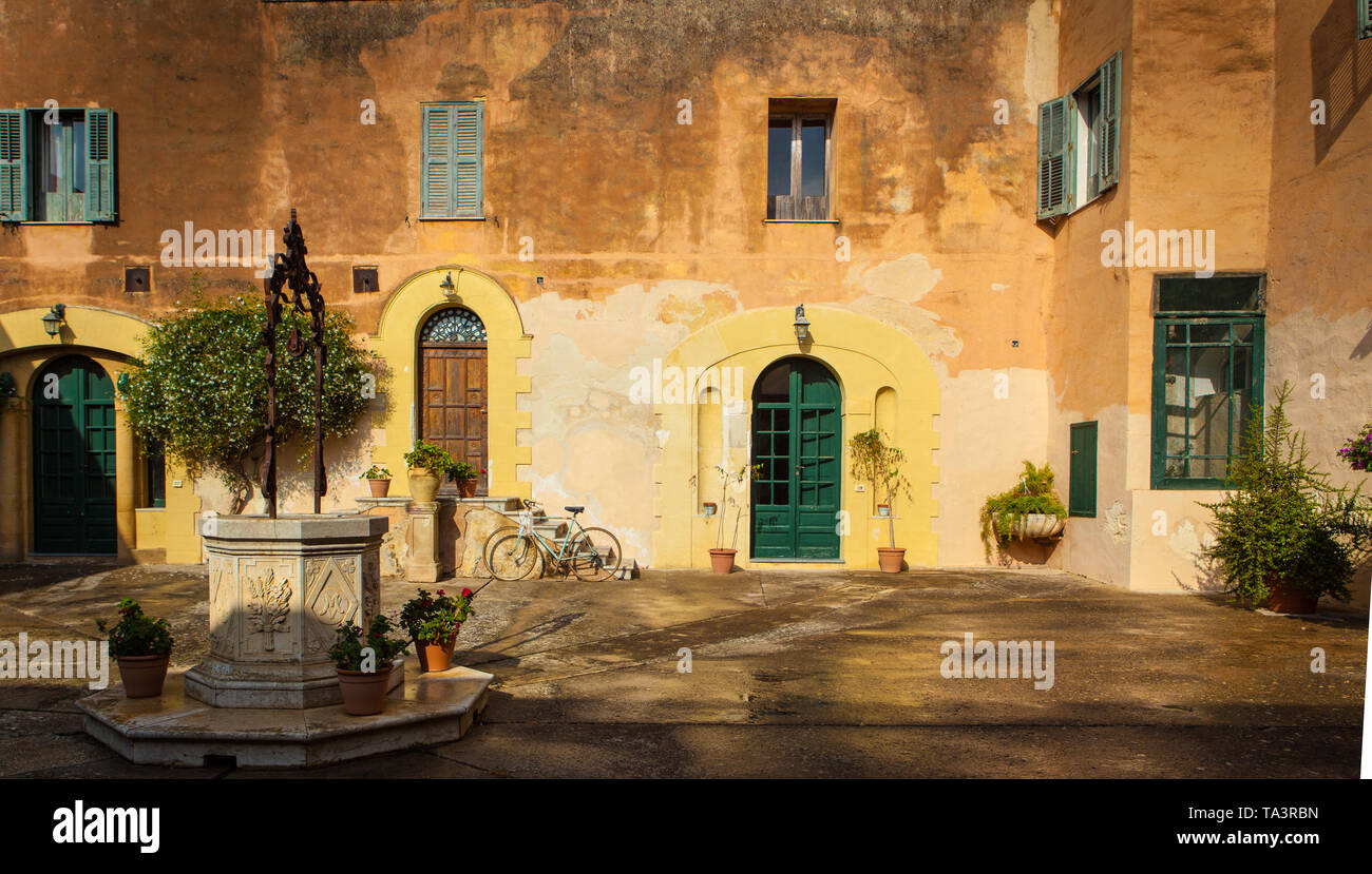 Courtyard of Sicilian castle Stock Photo - Alamy