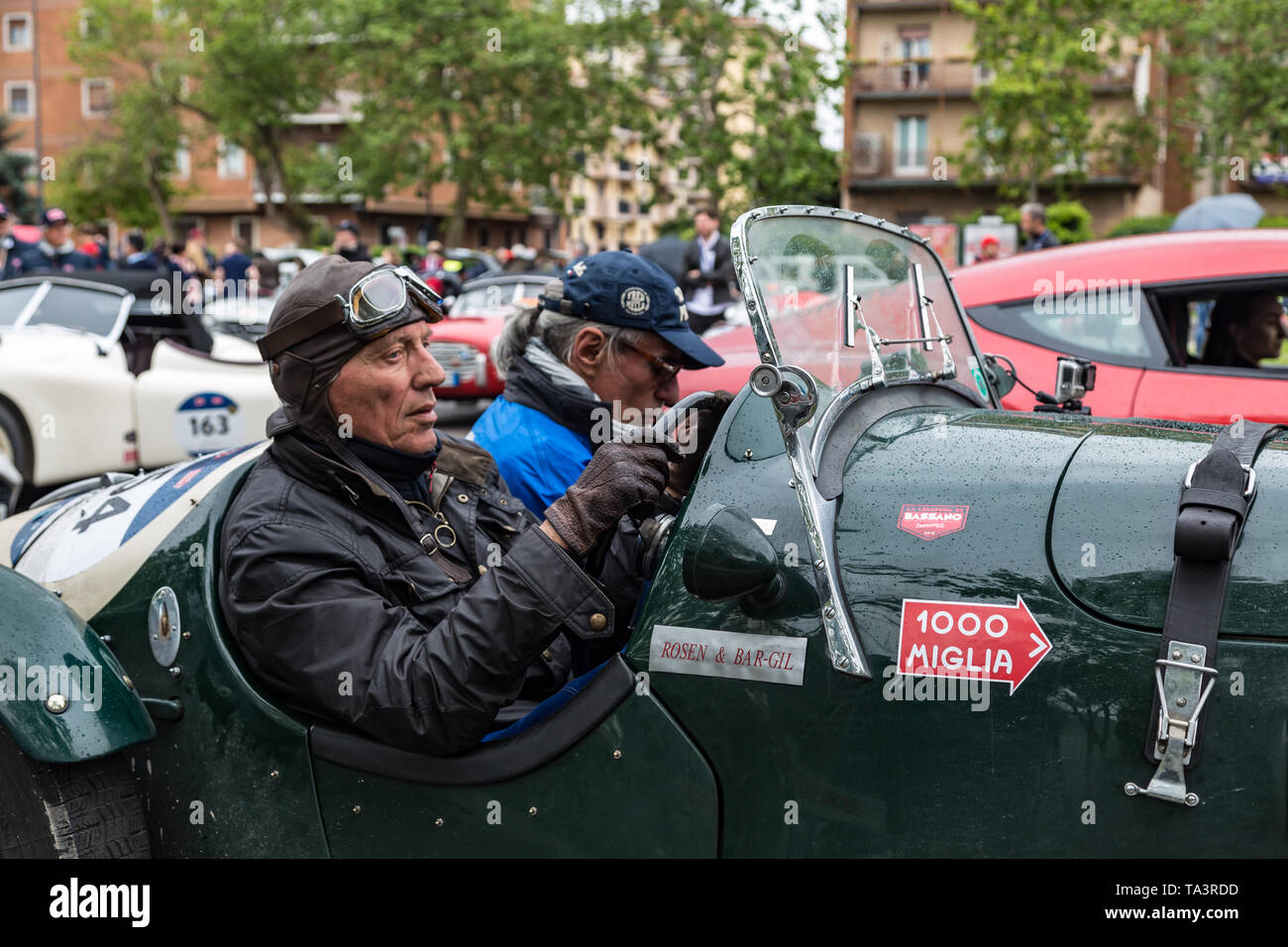 The classic italian 1000 Miglia road race with vintage cars Stock Photo ...