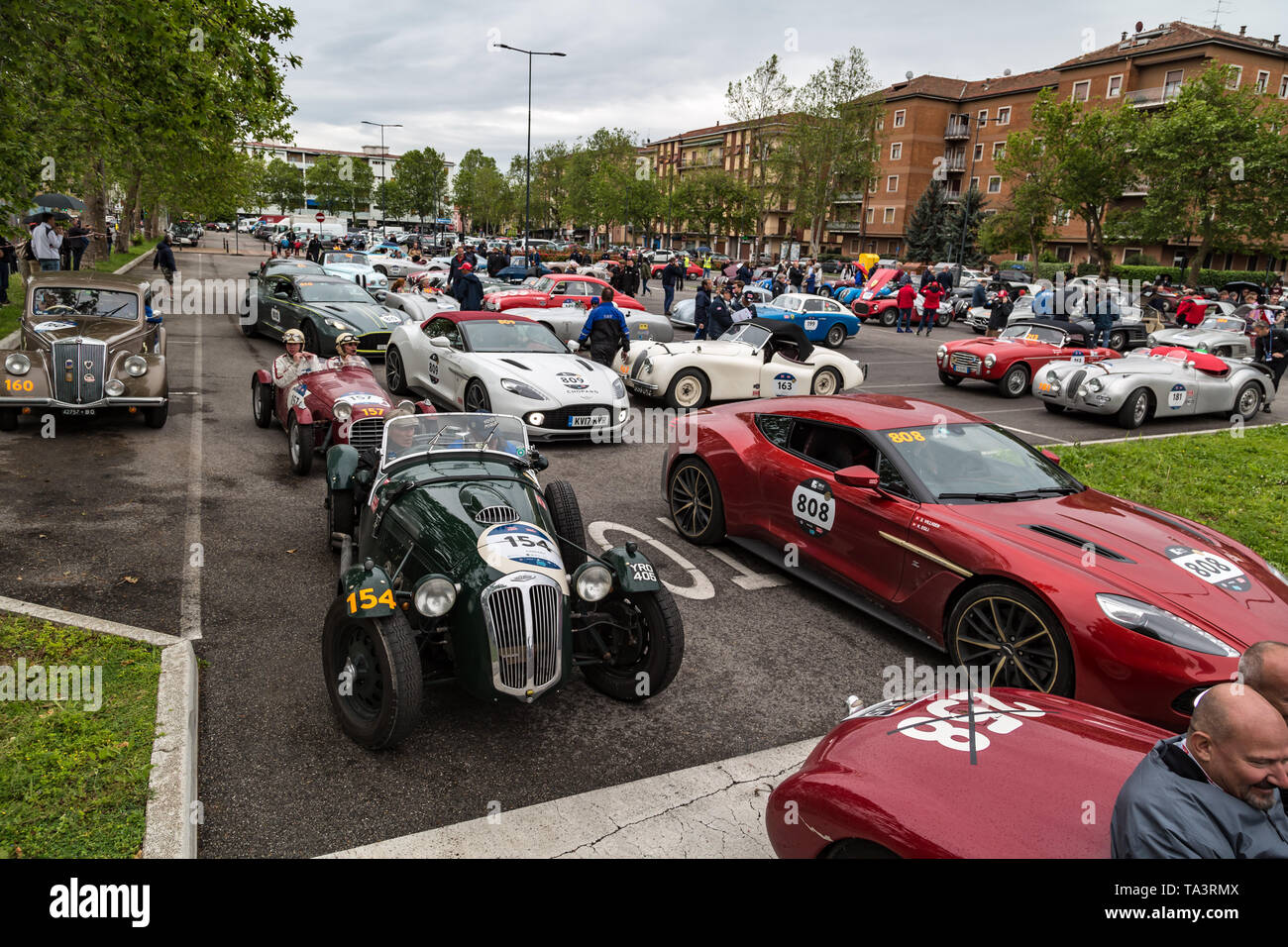 The classic italian 1000 Miglia road race with vintage cars Stock Photo ...