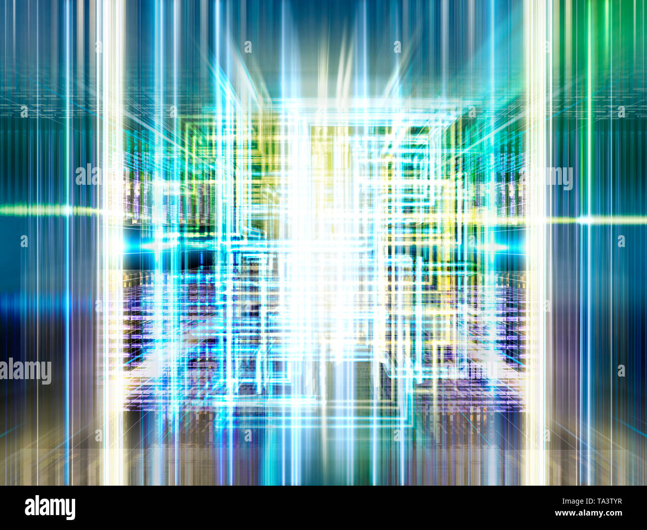 Different dimension space giving out light beam Stock Photo - Alamy