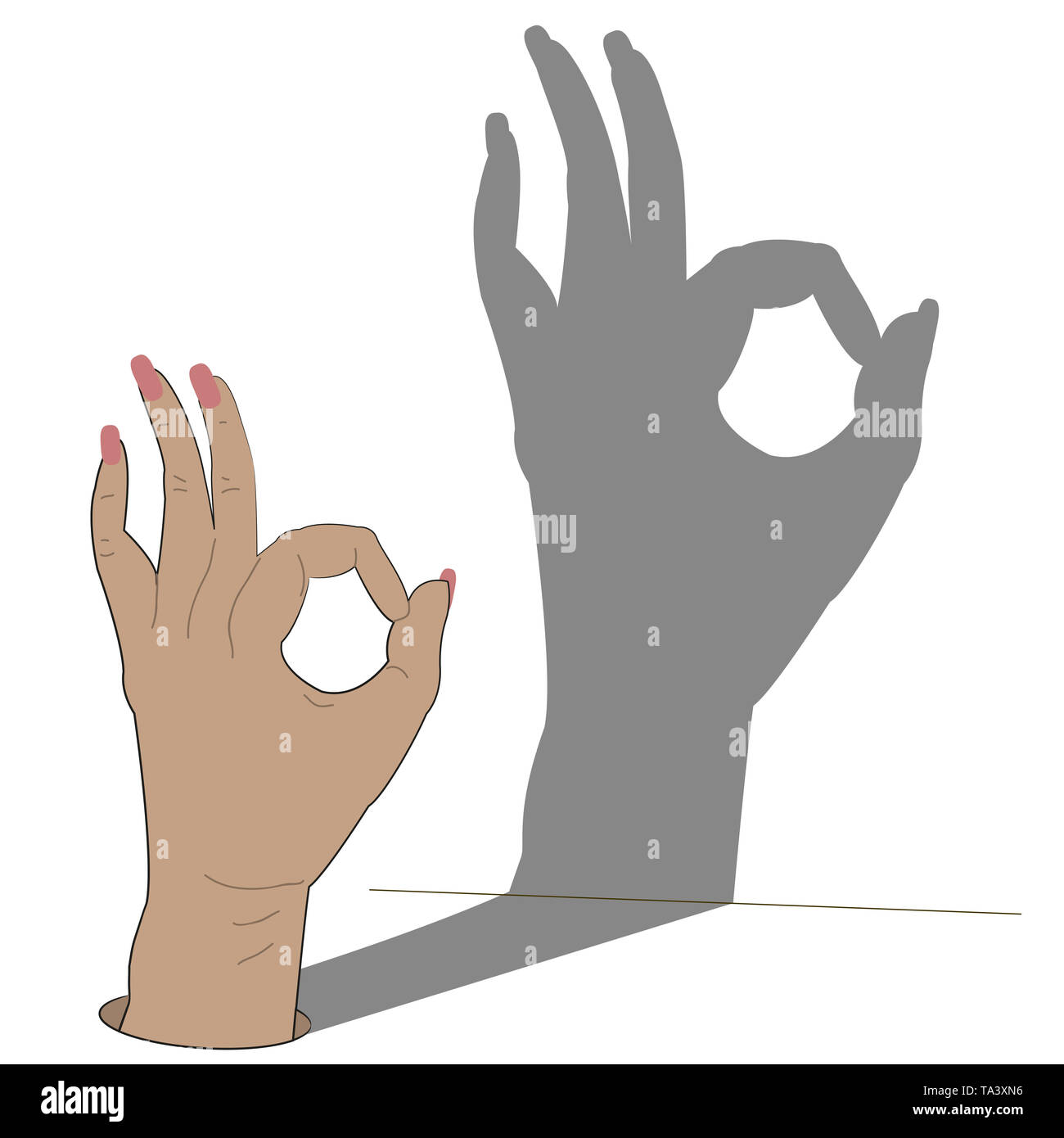 Ok sign, female hand casts a shadow on the wall. Illustration Stock ...