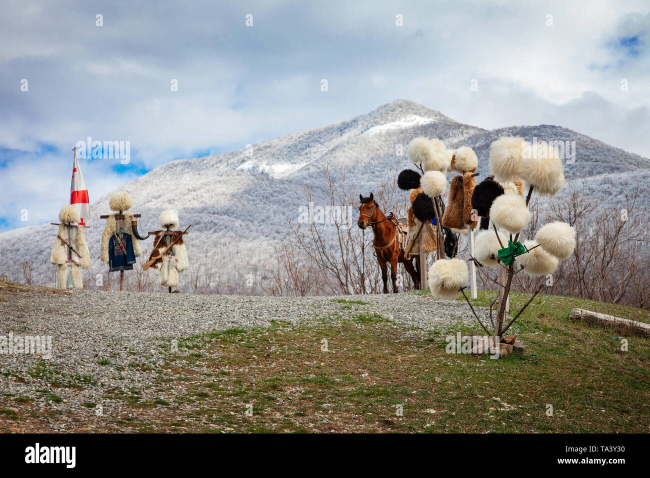 Cloudy ancient folk landscape with clouds Stock Photo - Alamy