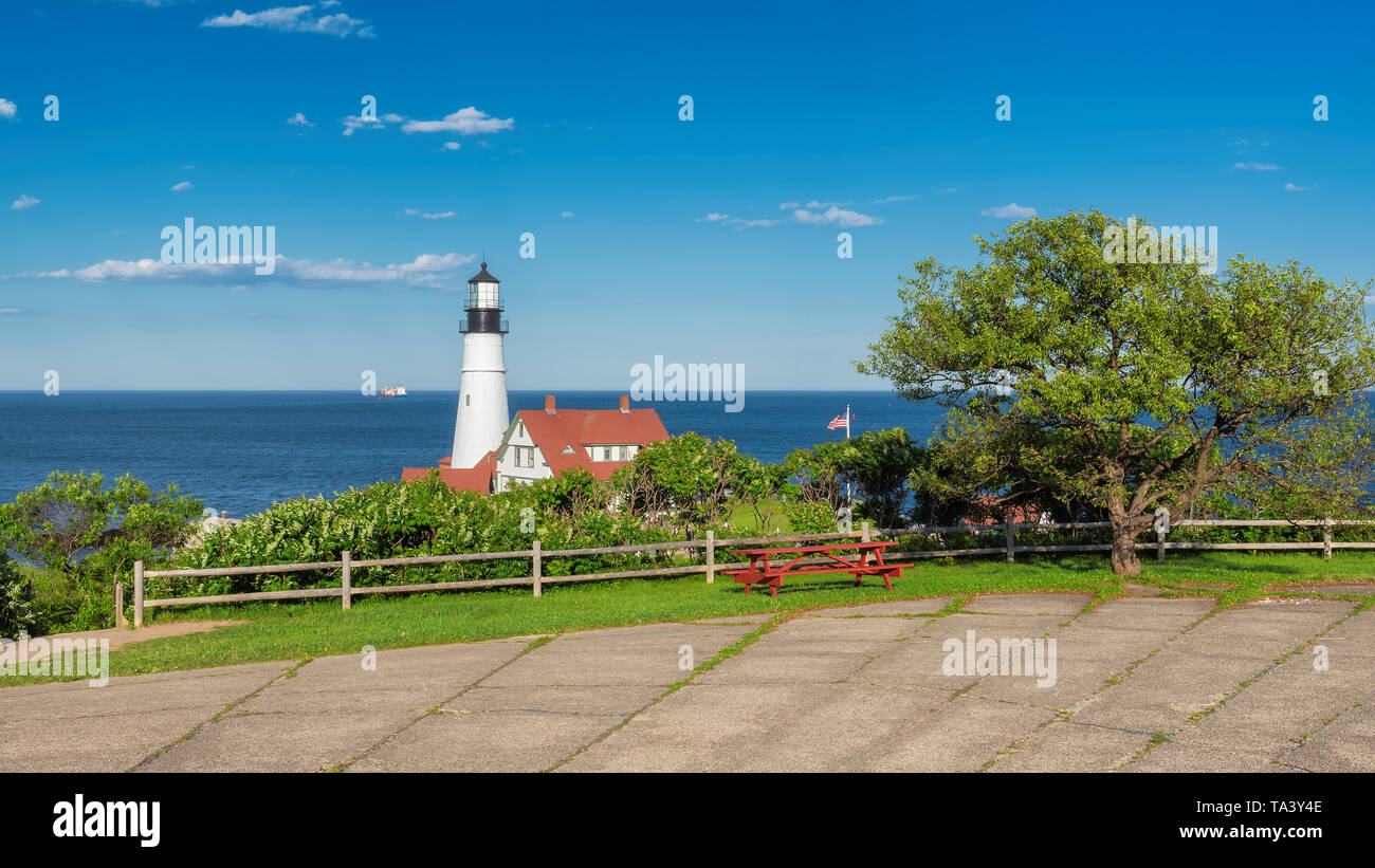 Portland Head Light at sunny day in New England, Maine, USA Stock Photo ...