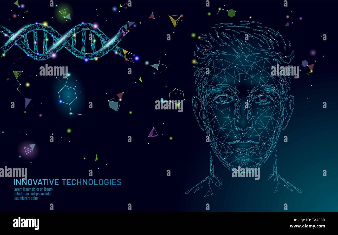 DNA molecule treatment polygonal science research 3D. Low poly male ...