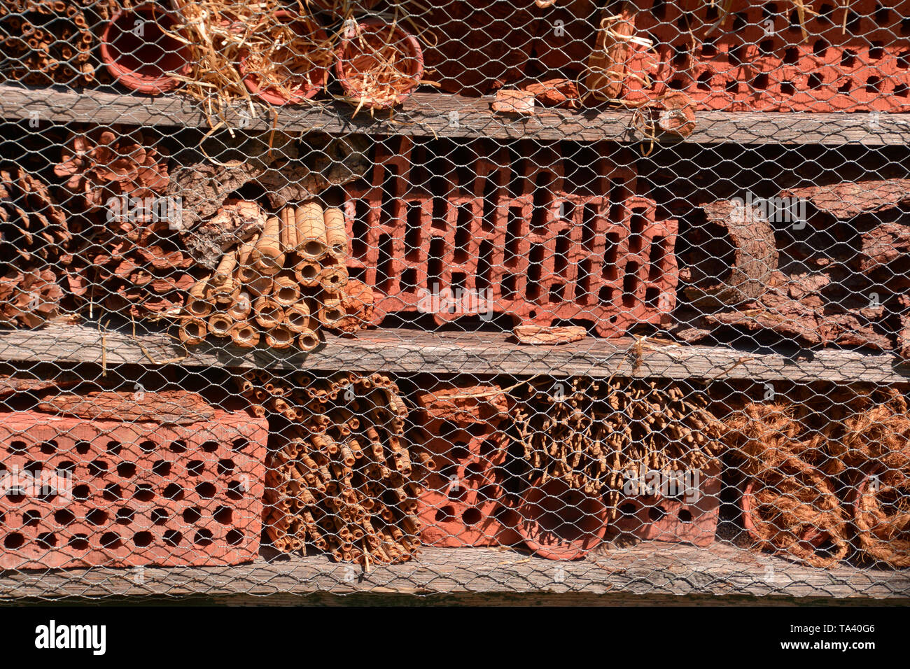 freshly created insect hotel made of different material, empty insect ...