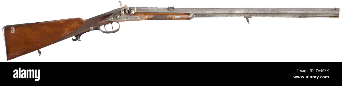 A French/Swiss(?) percussion rifle, circa 1850 Octagonal barrel in 10 ...