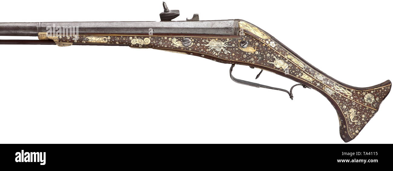A North Italian bone-inlaid wheellock wall rifle, circa 1600 A heavy ...