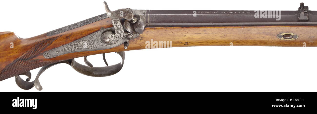 Civil long arms, flintlock and caplock, caplock target rifle, Schmalz ...