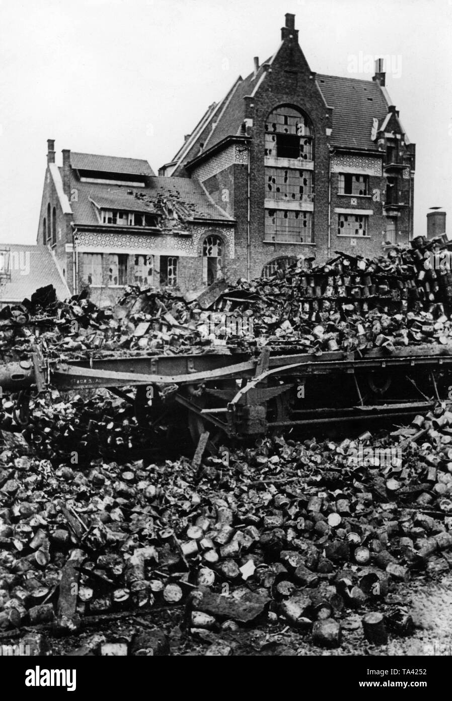A railway station destroyed by a Luftwaffe air attack in France, 1940 ...