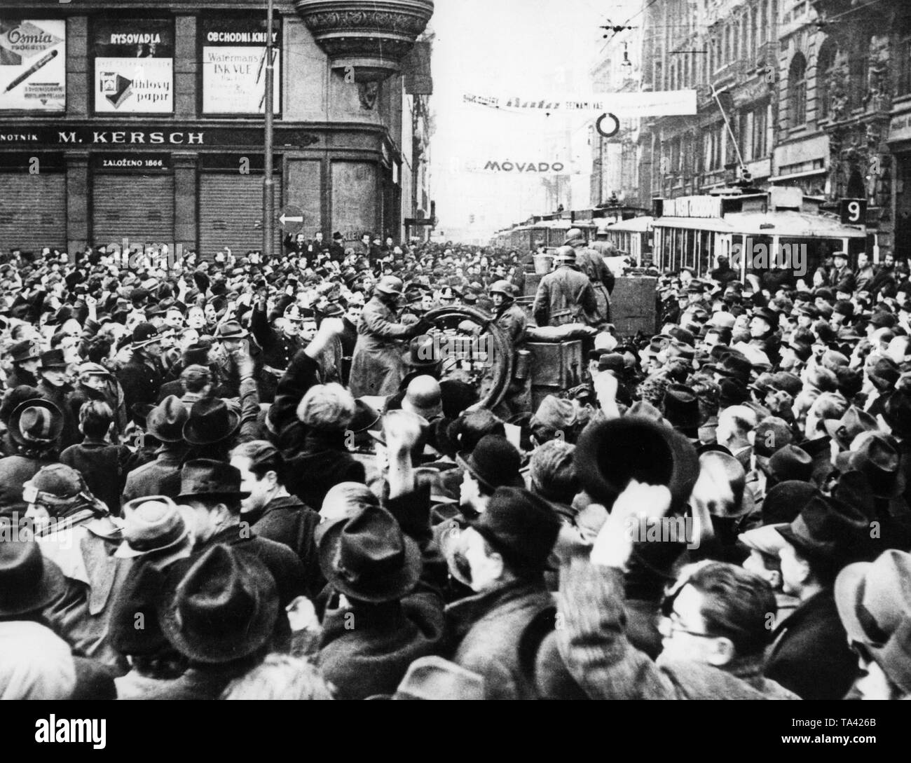 The Czechs protest against the invasion of the Wehrmacht in Prague. The ...