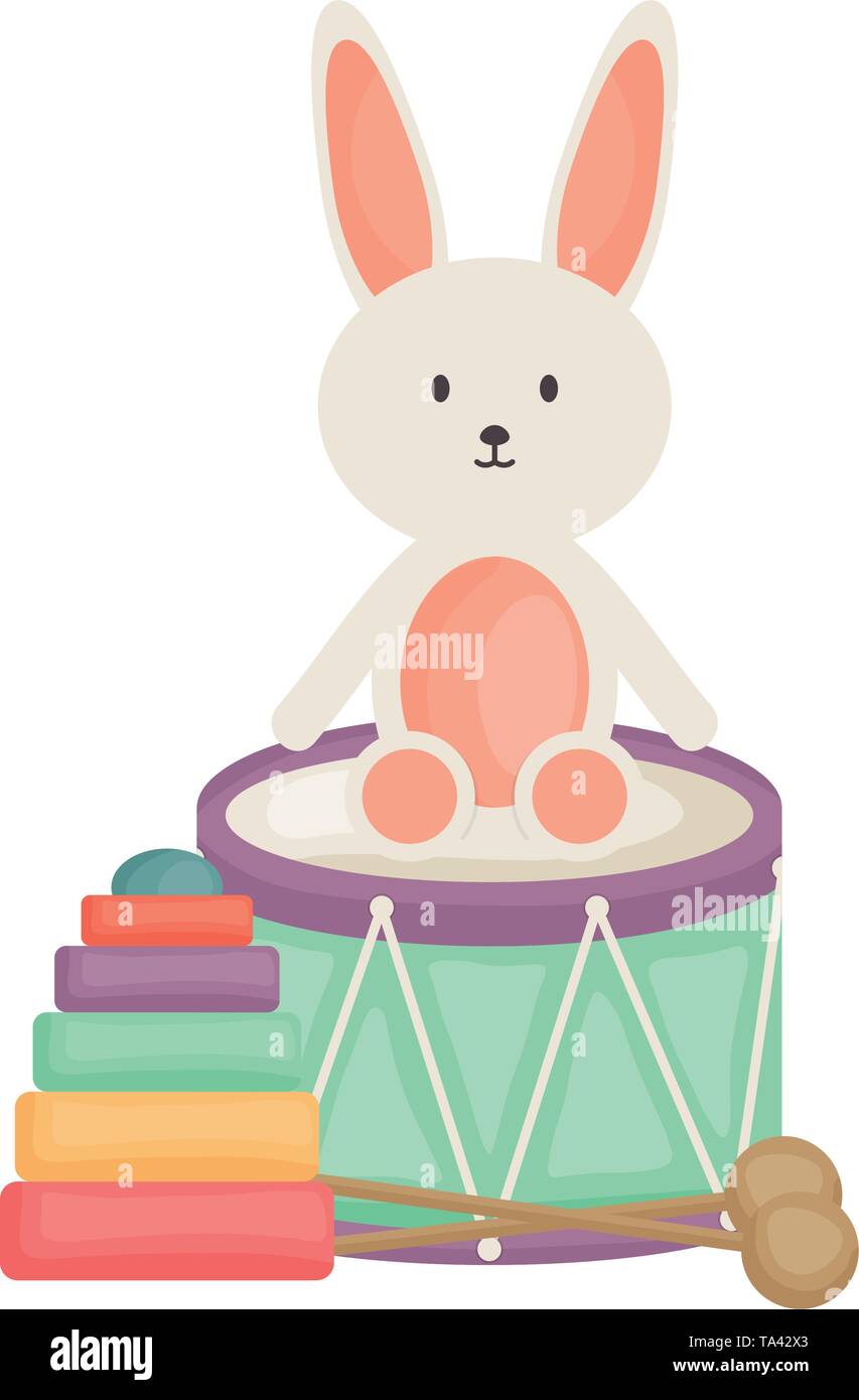 drum musical and rabbit toys vector illustration design Stock Vector ...