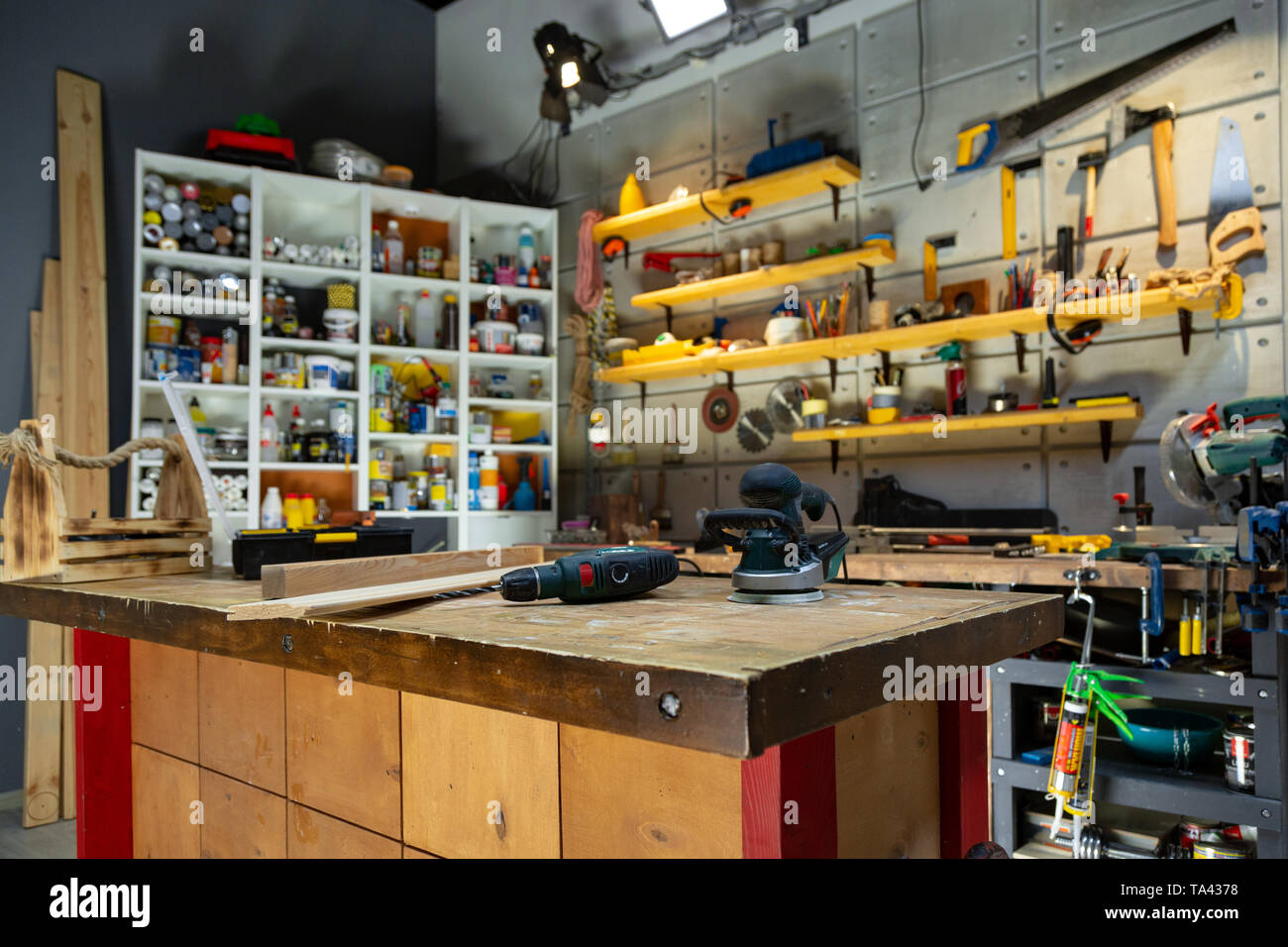 carpentry workshop equipped with the necessary tools Stock Photo - Alamy