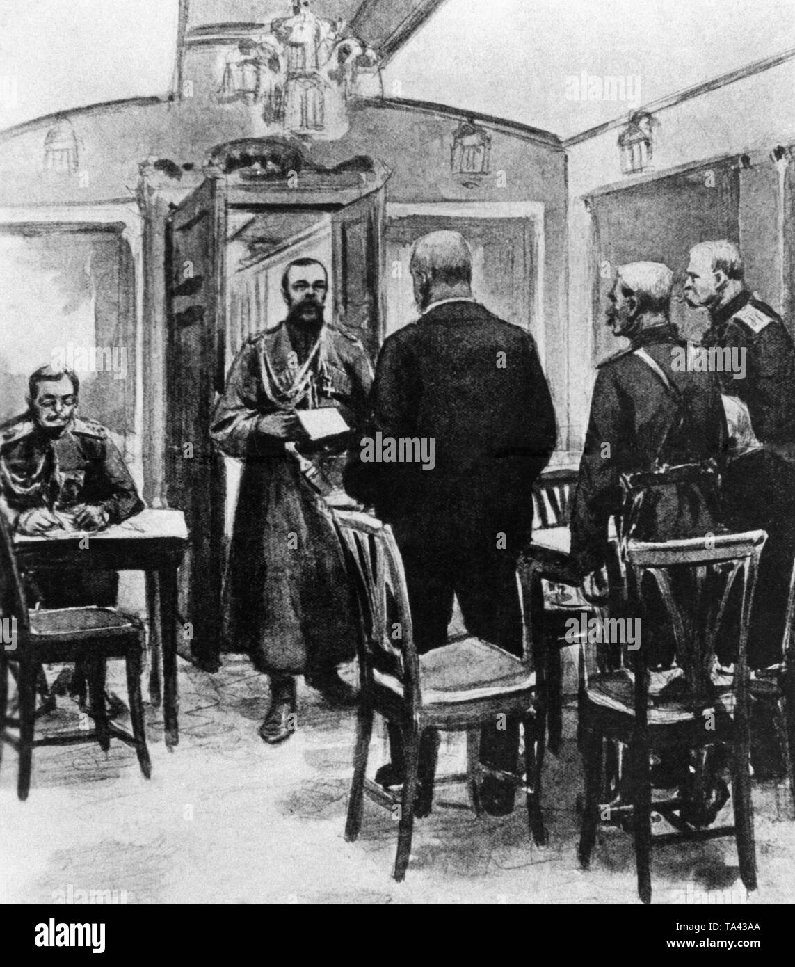 In the procession to Pskov, Tsar Nicholas II abdicates in the presence ...