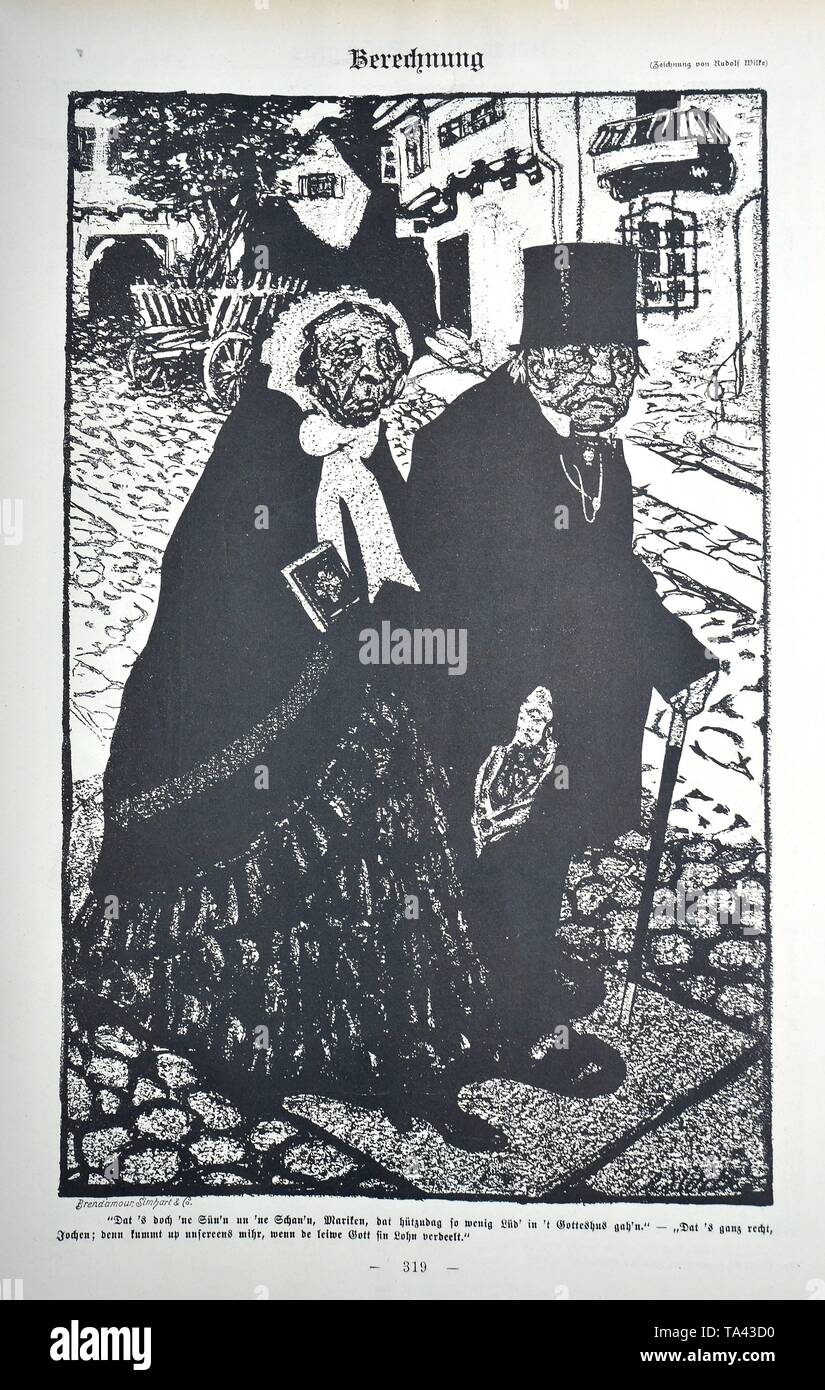 The drawing "Berechnung" (Calculation) by Rudolf Wilke. Cartoon from ...