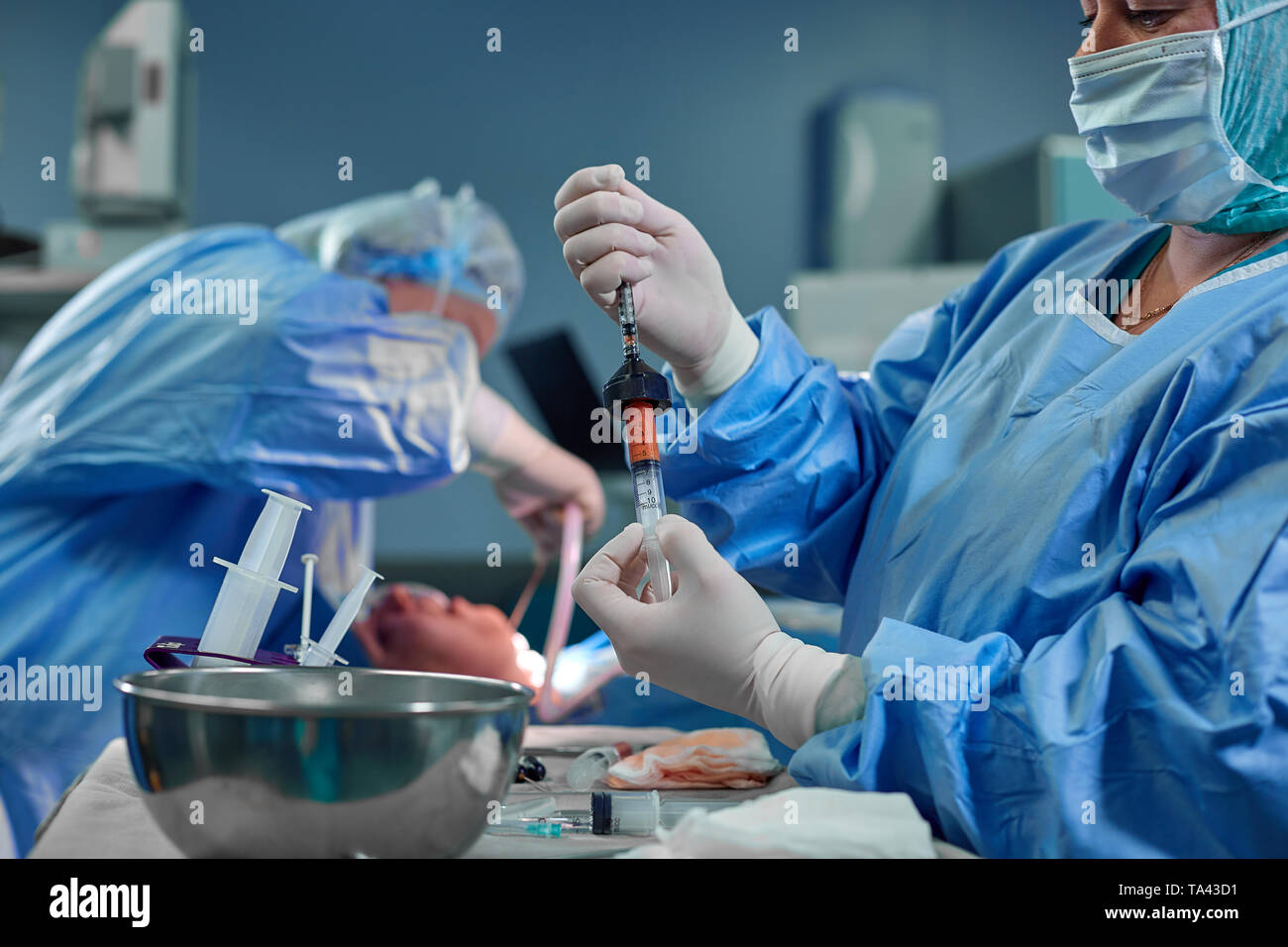 Hands Holding Syringe and Transfer Fat with Nano Fat Transfer Tool in ...