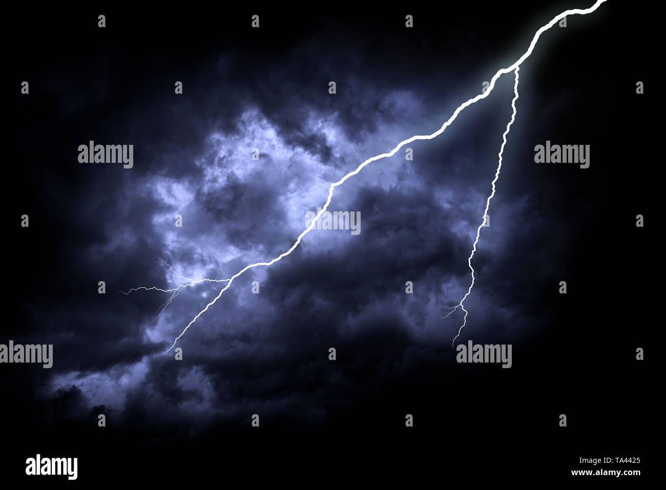 Lightning strike on the dark cloudy sky Stock Photo - Alamy
