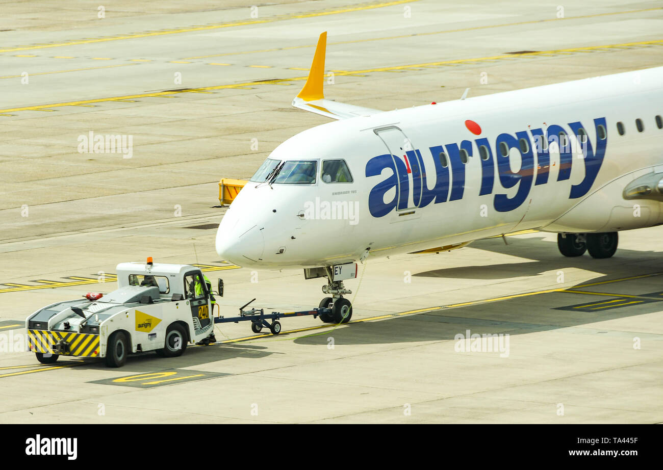 LONDON GATWICK AIRPORT, ENGLAND - APRIL 2019: Embraer 195 plane ...